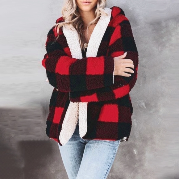 Fabutiq | Jackets & Coats | Buffalo Plaid Teddy Hoodie Jacket | Poshmark